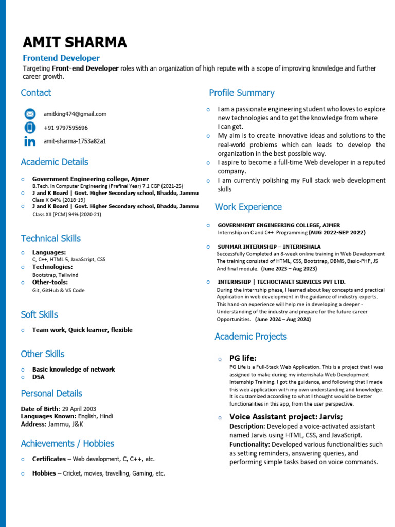 Amit' Resume | PDF | Web Development | Bootstrap (Front End Framework)