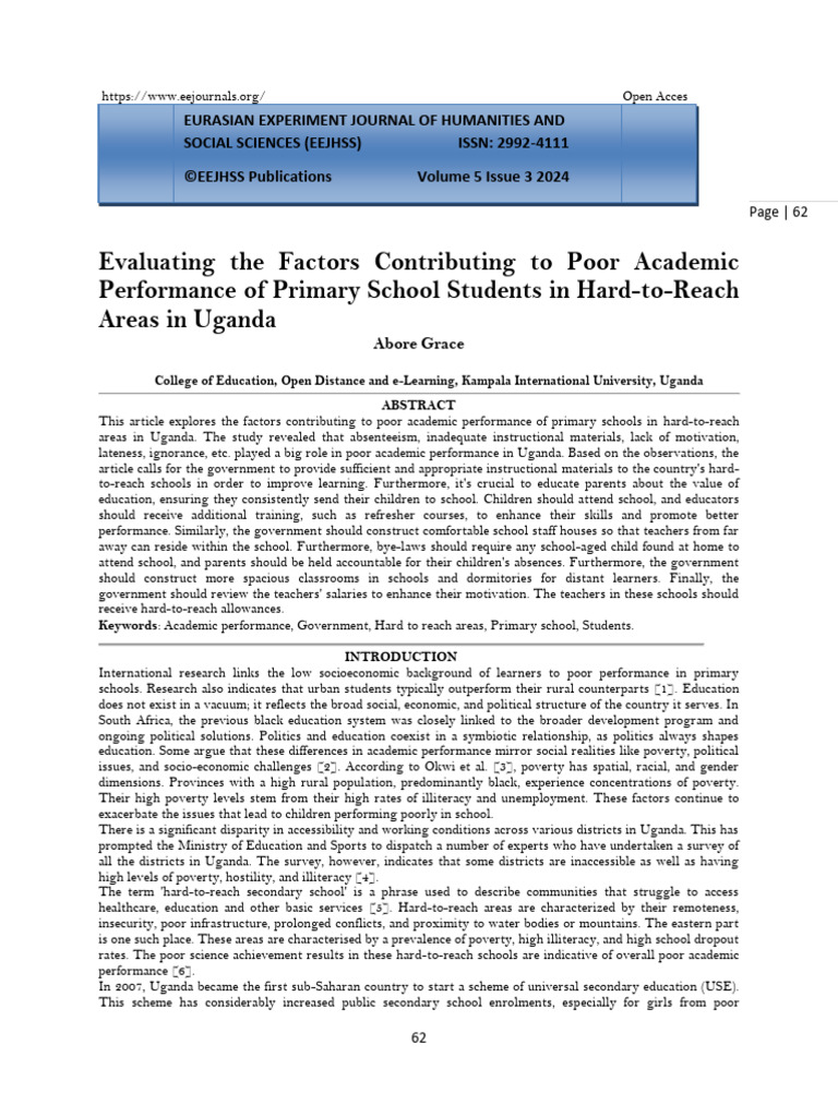 Factors Affecting Academic Performance in Uganda | PDF | Teachers | Poverty