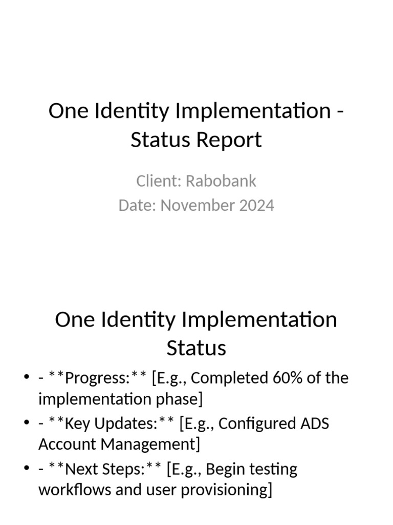 One Identity Implementation Status Report | PDF