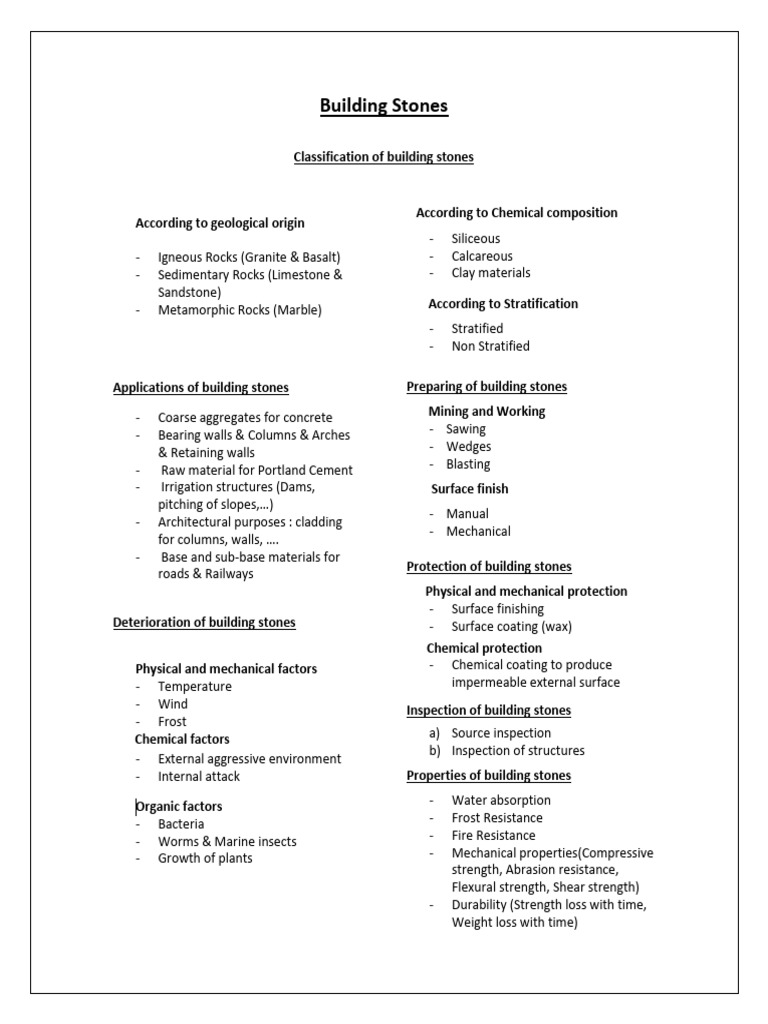 Classification of Building Stones | PDF | Rock (Geology) | Building ...