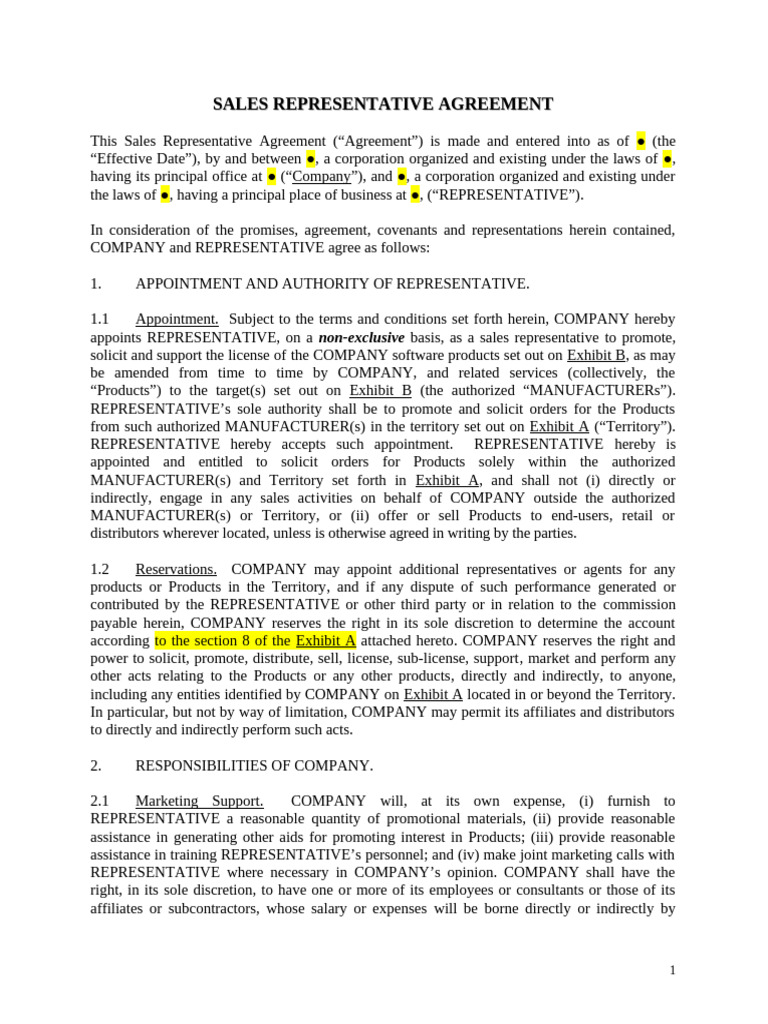 Sales Rep Agreement Precedent Aug 16 2010 | PDF | Arbitration | Legal ...