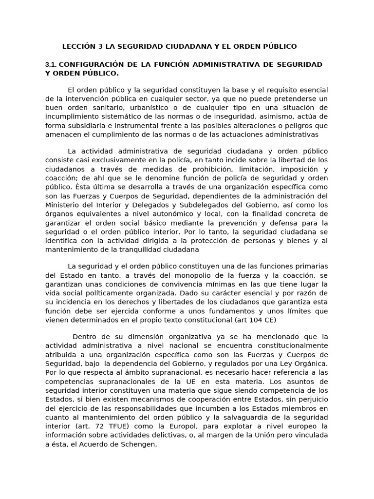 Lecci N 3 La Seguridad Ciudadana y El Orden Pèblico | PDF | Policía | Documento de identidad