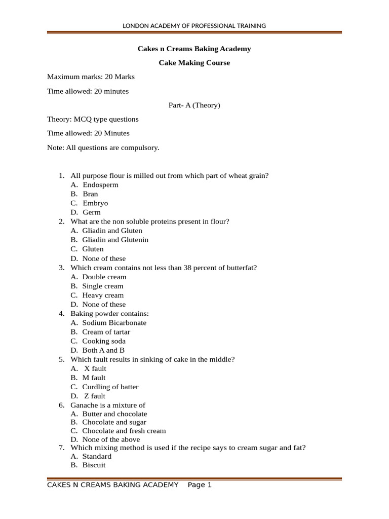 Basic Baking Exam | PDF