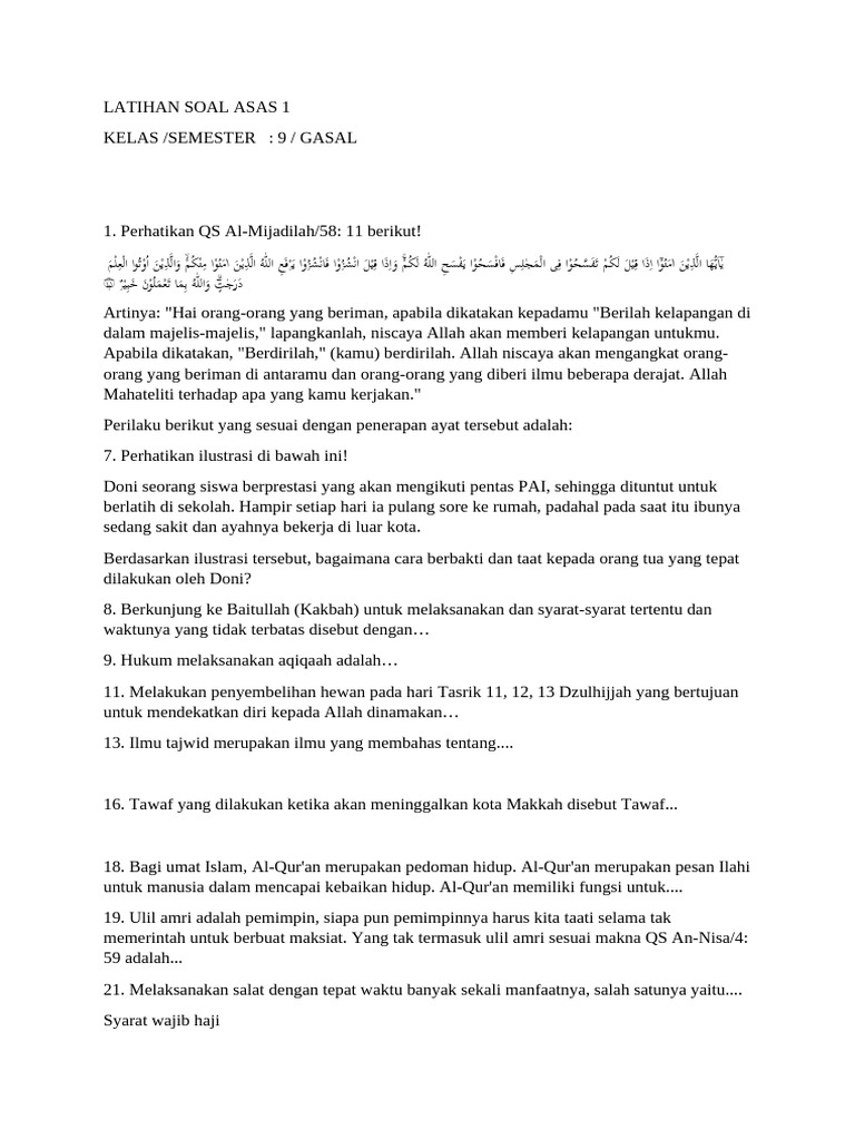 Soal Pendidikan Agama Kelas 9 | PDF