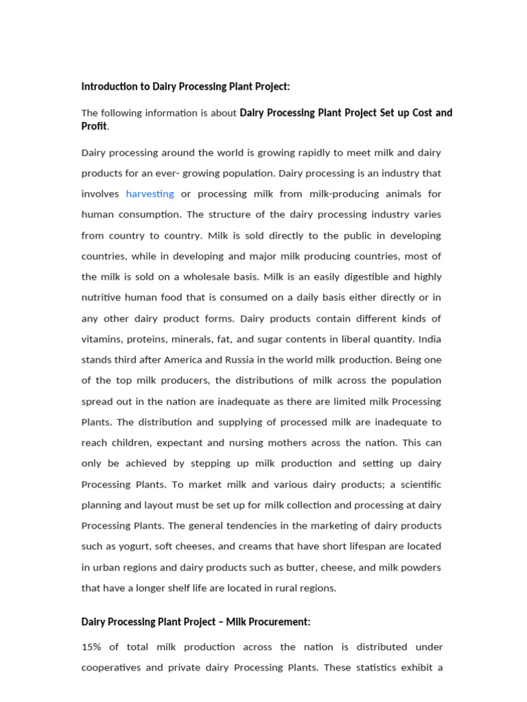 Dairy Processing Plant Project Report, Setup Cost, Profit - Agri ...