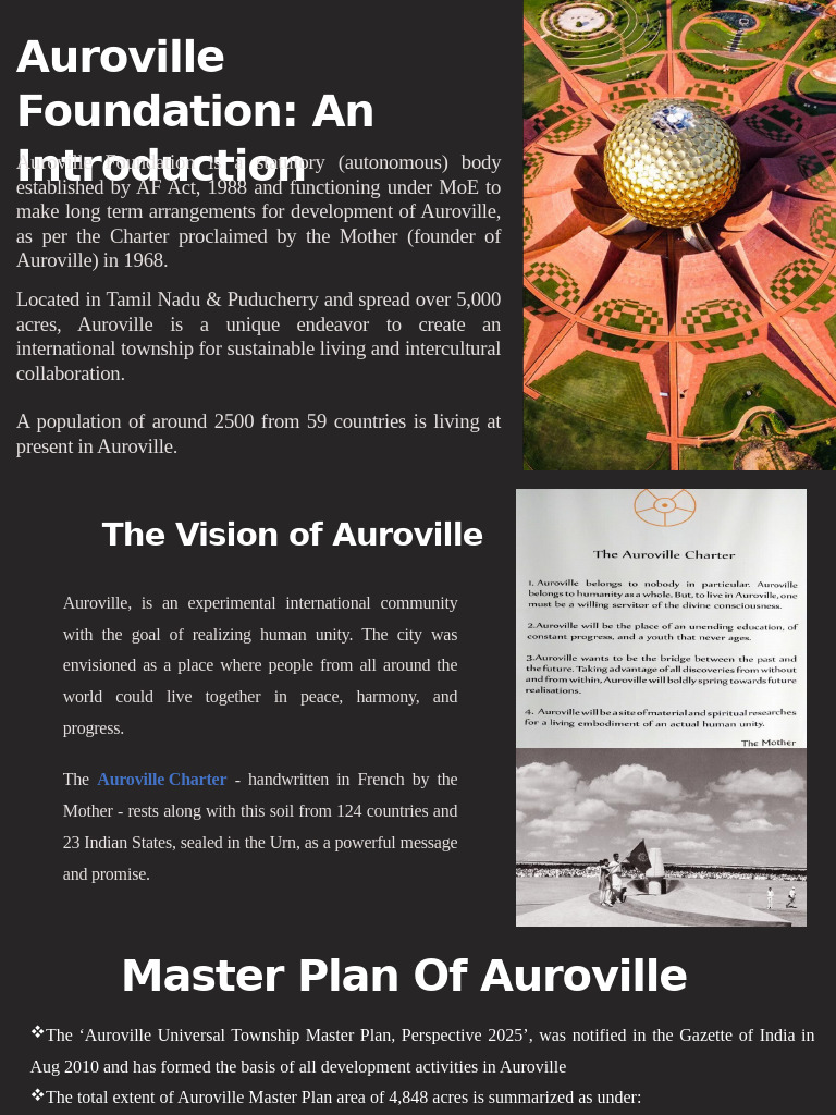 Auroville Foundation Overview and Structure | PDF | Auroville