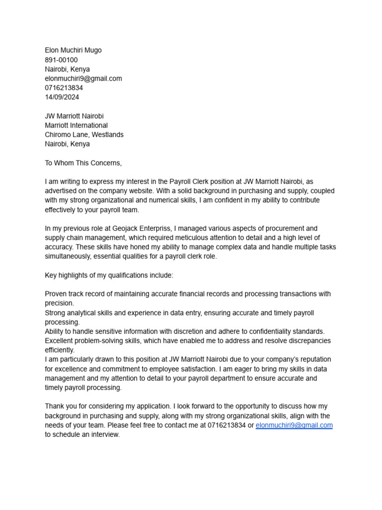 Application for Payroll Clerk Position | PDF