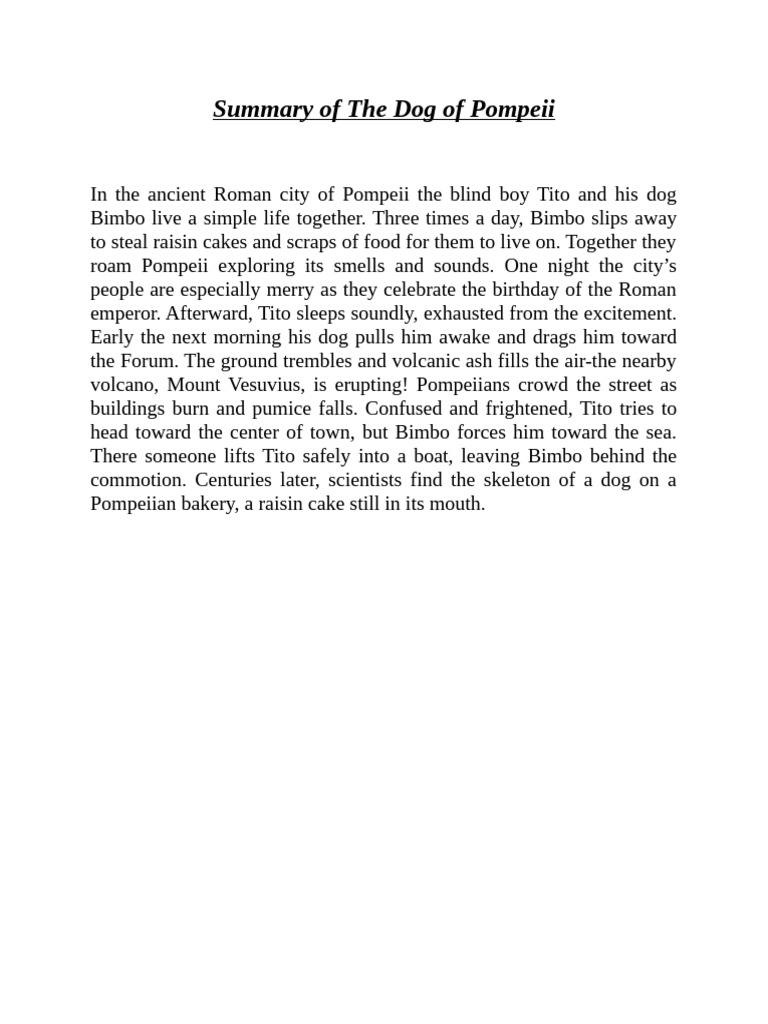 The Dog of Pompeii: A Summary | PDF