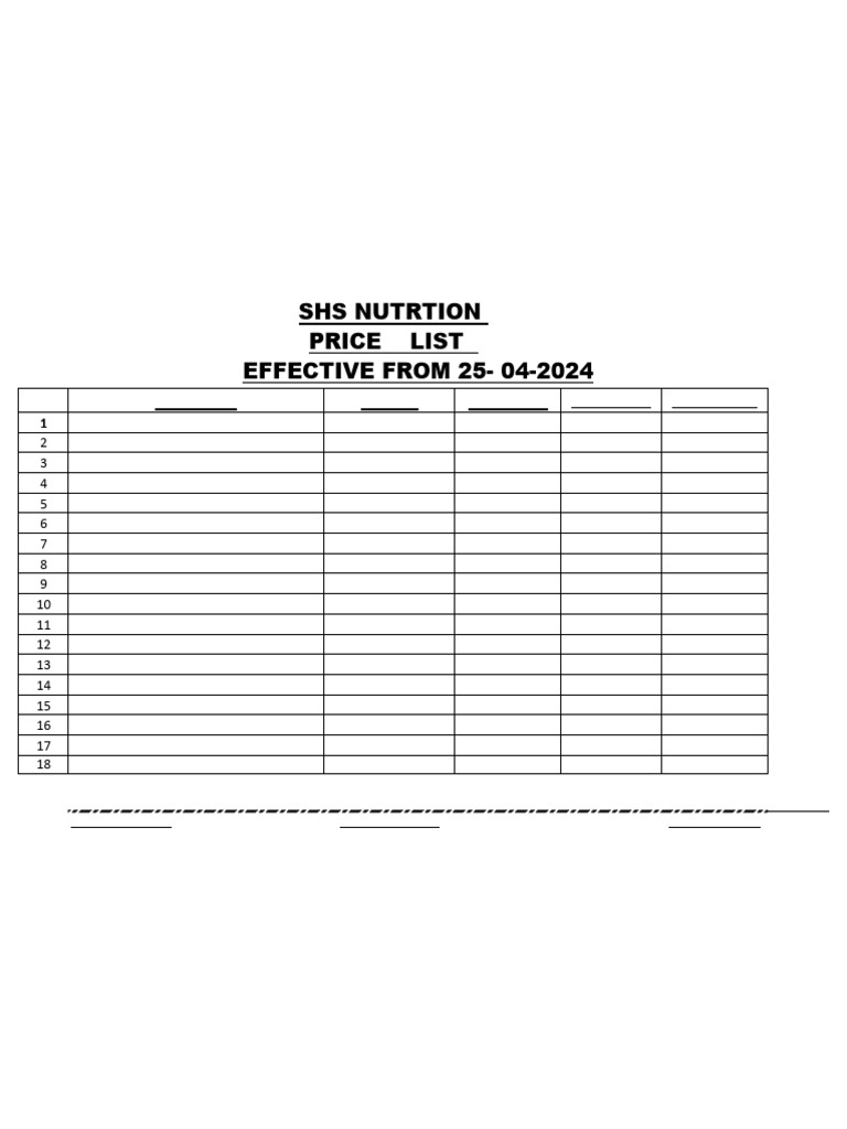 Price List Shs Cash-1 | PDF