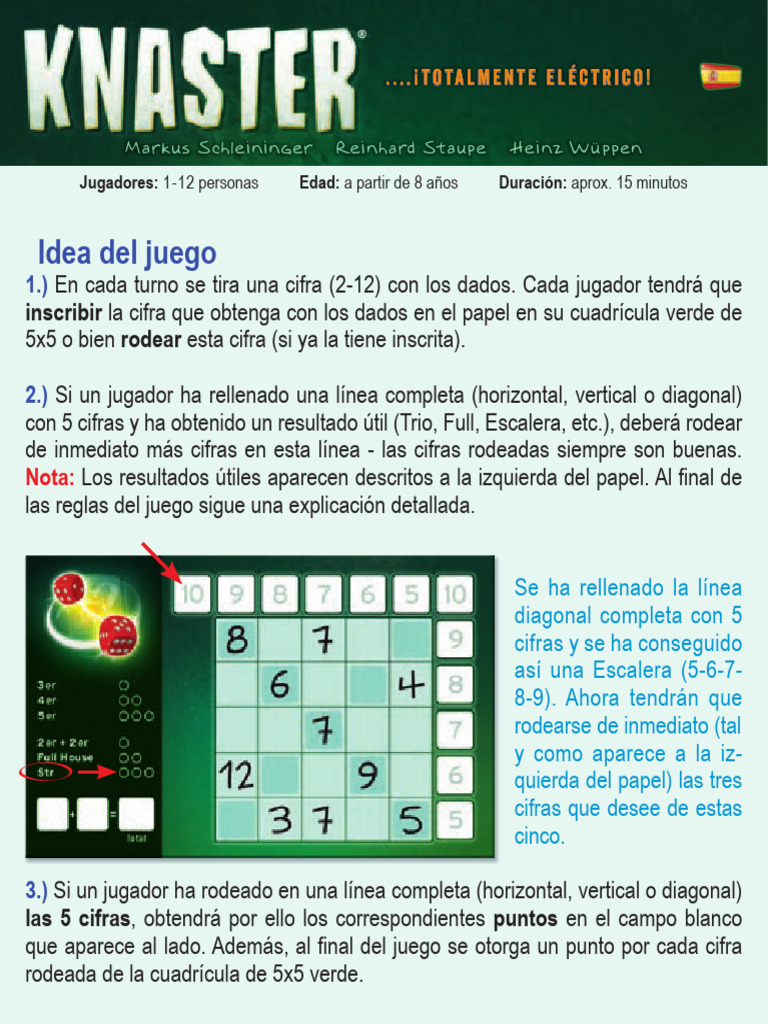 Reglas del juego de dados "Knaster" | PDF