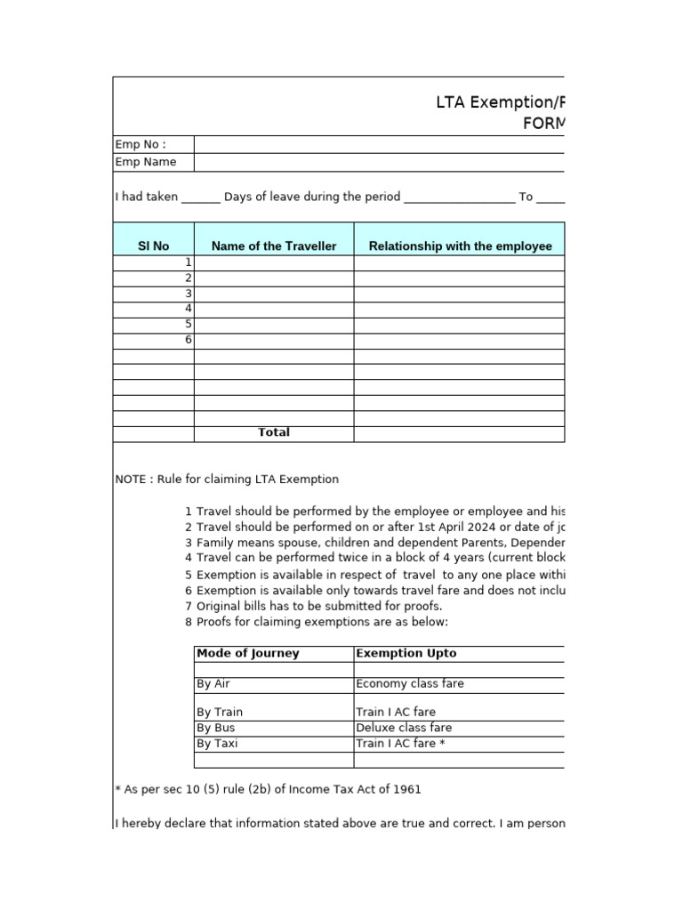 LTA Exemption Claim Form 2024-25 | PDF | Public Transport | Transport