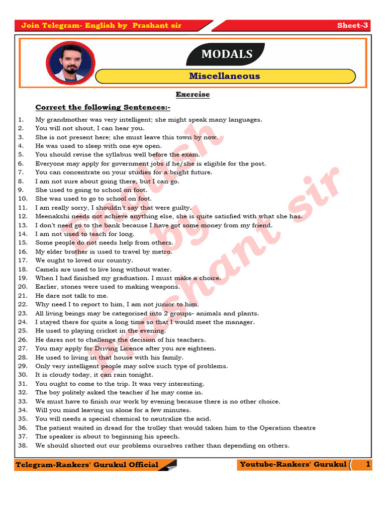 109) (GRAMMAR) (VERB) Modals practice sheet 03 | PDF
