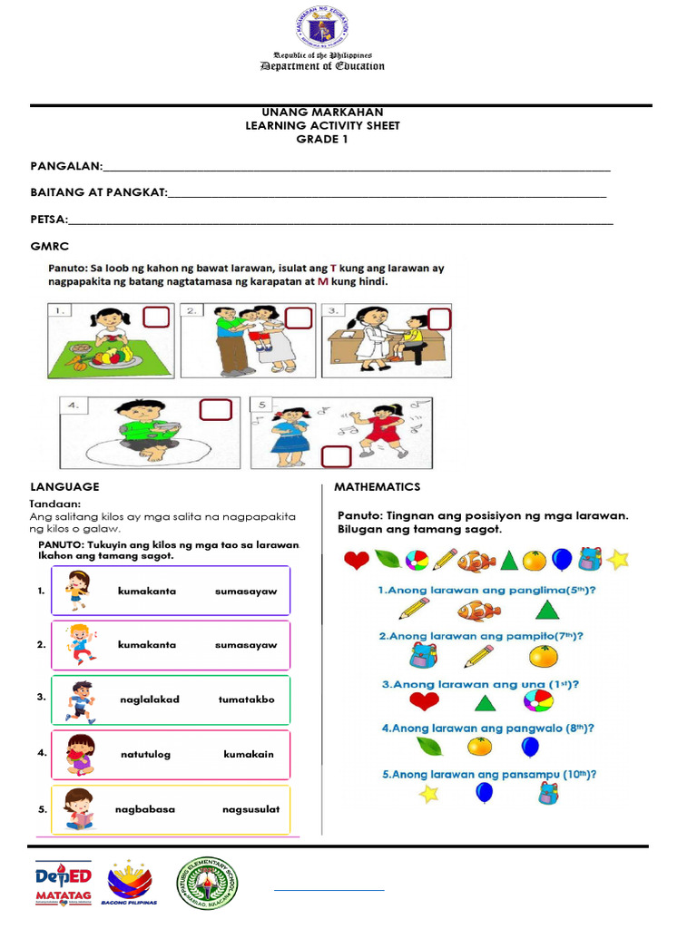 Activity-LAS-Grade-1-Week 8 - Tuesday | PDF