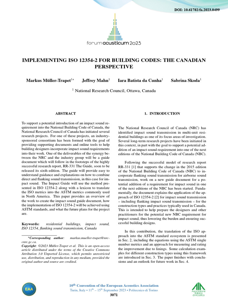 Implementing ISO 12354 for Building Codes - Canadian Perspective | PDF