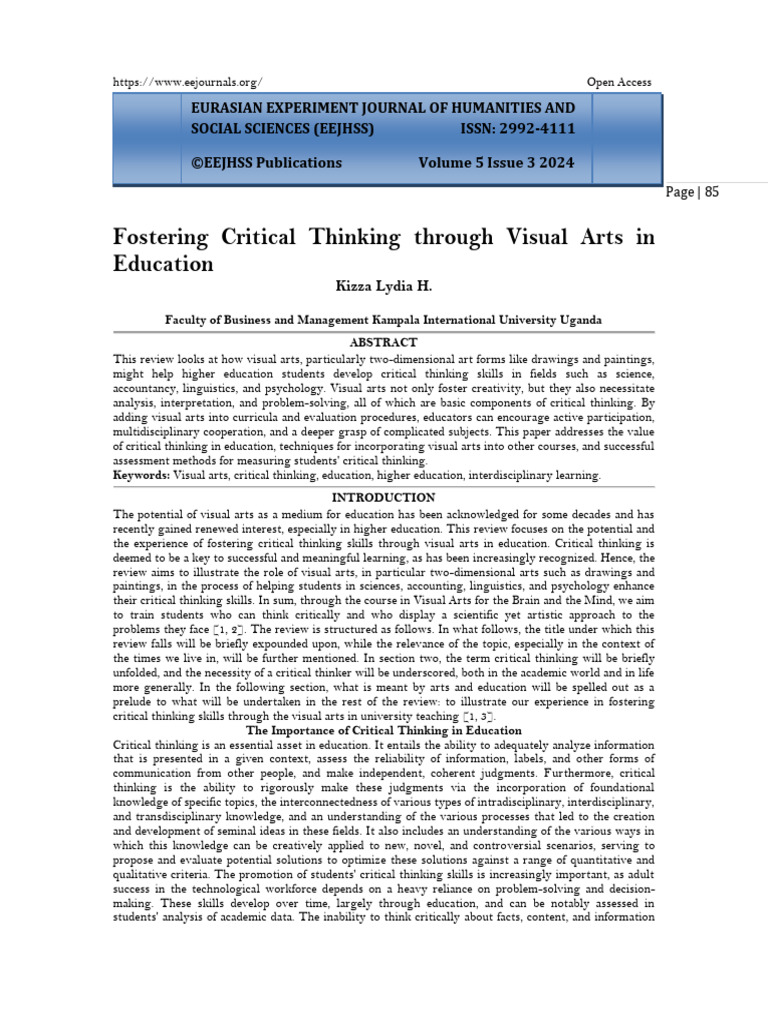 Fostering Critical Thinking Through Visual Arts in Education (WWW - Kiu ...