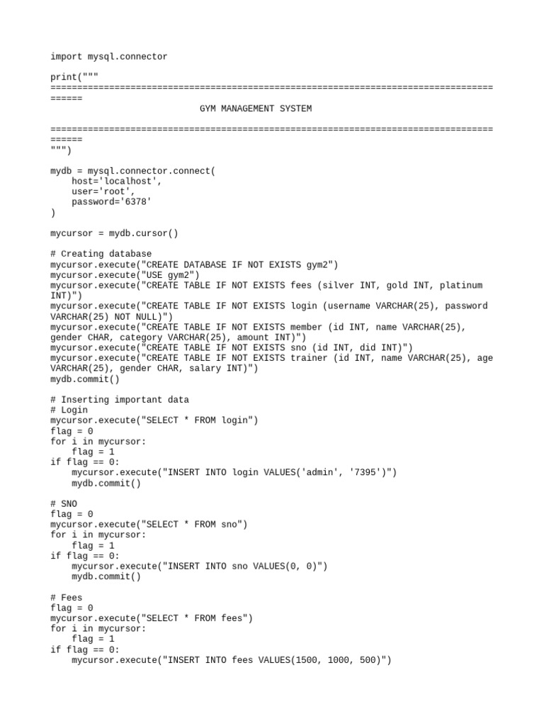 Gym Management System For Class 12 CS Project | PDF | Information Retrieval | Databases