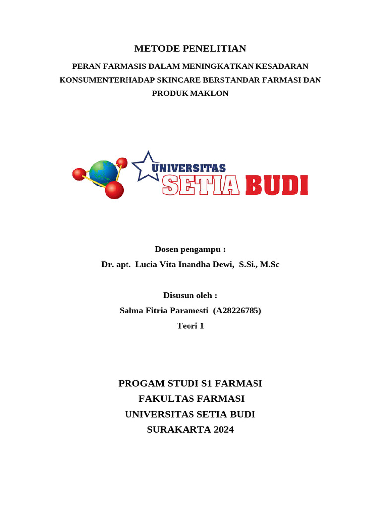 Salma Fitria Paramesti - A28226785 Teori 1 Tugas Metopen Mini Proposal | PDF