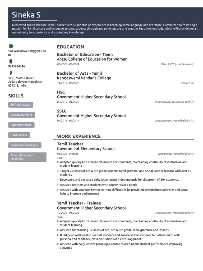 Sineka_Resume (1) (1) | PDF | Teachers | Lesson Plan