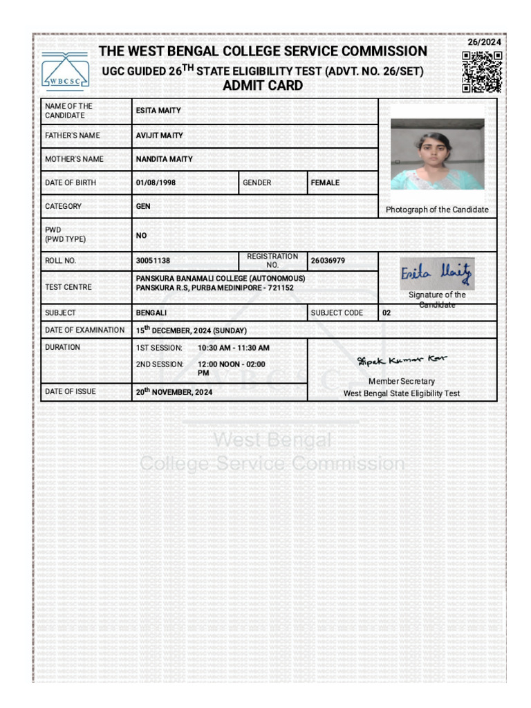 Admit Card SET 2024 | PDF