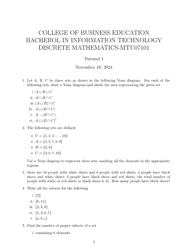 Discrete Mathematics Tutorial Questions | PDF | Mathematics
