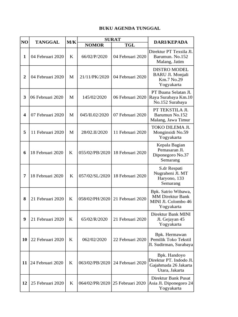 Contoh Buku Agenda (Kearsipan) | PDF