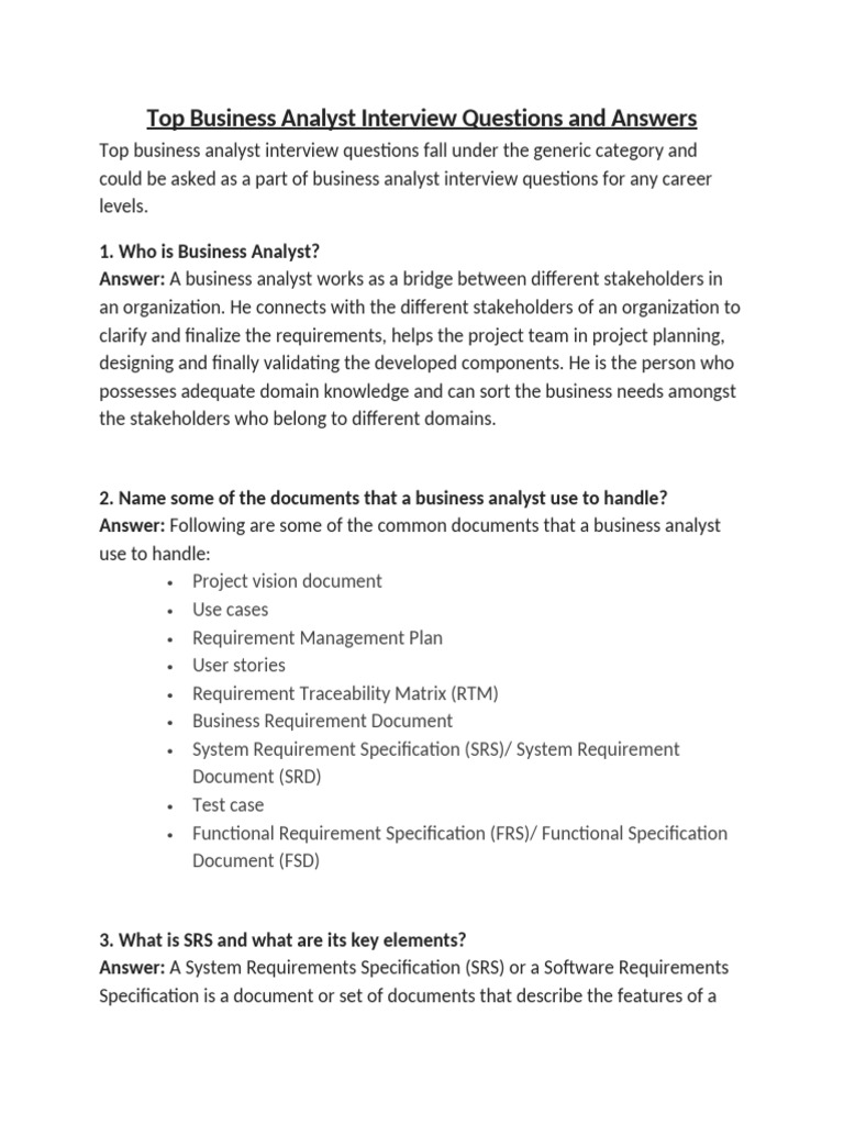 50 Top Business Analyst Interview Questions | PDF | Agile Software ...