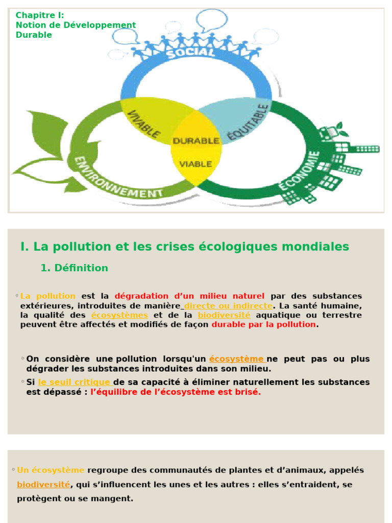 1ã©r Cours Dã©veloppement Durable | PDF | la pollution | Environnement naturel