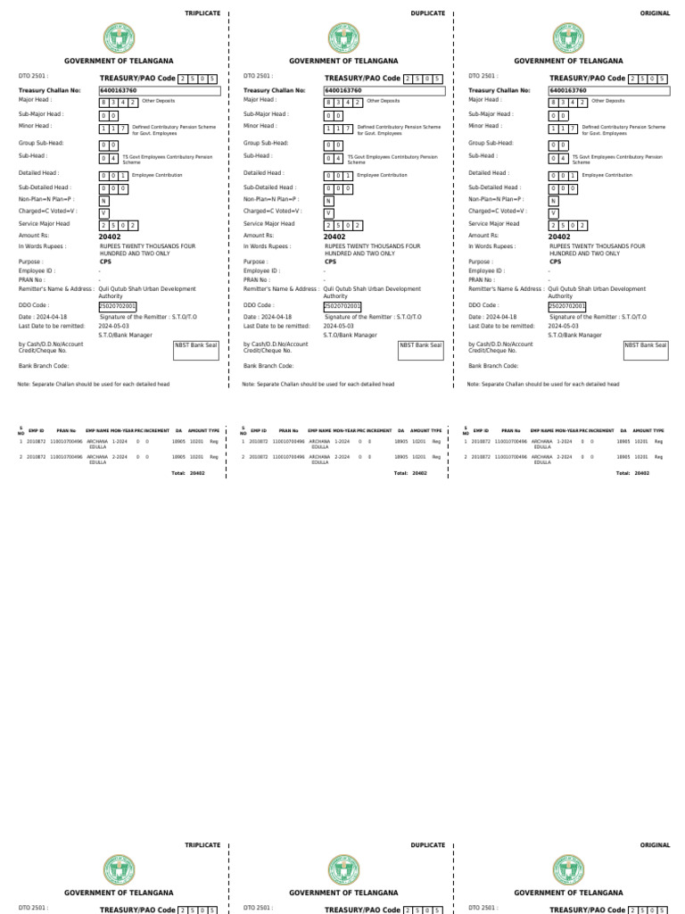 Telangana Govt Pension Challan | PDF | Economy Of India | Road Transport
