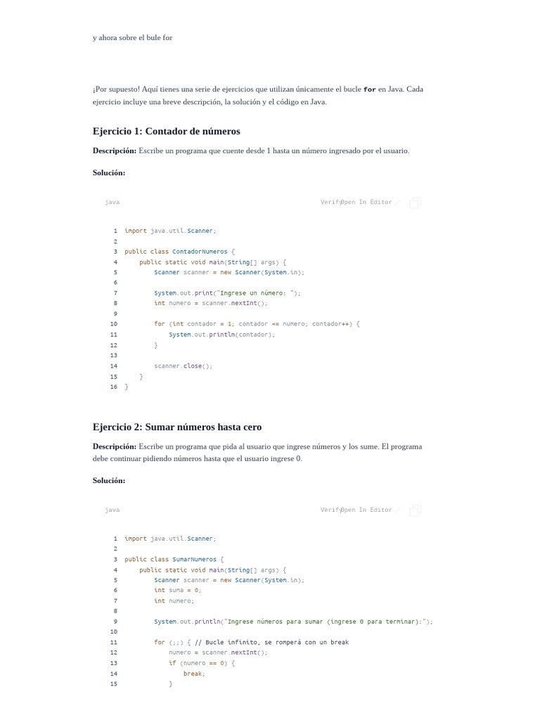 Ejercicios Java con Bucle For | PDF | Java (lenguaje de programación) | Programación de computadoras