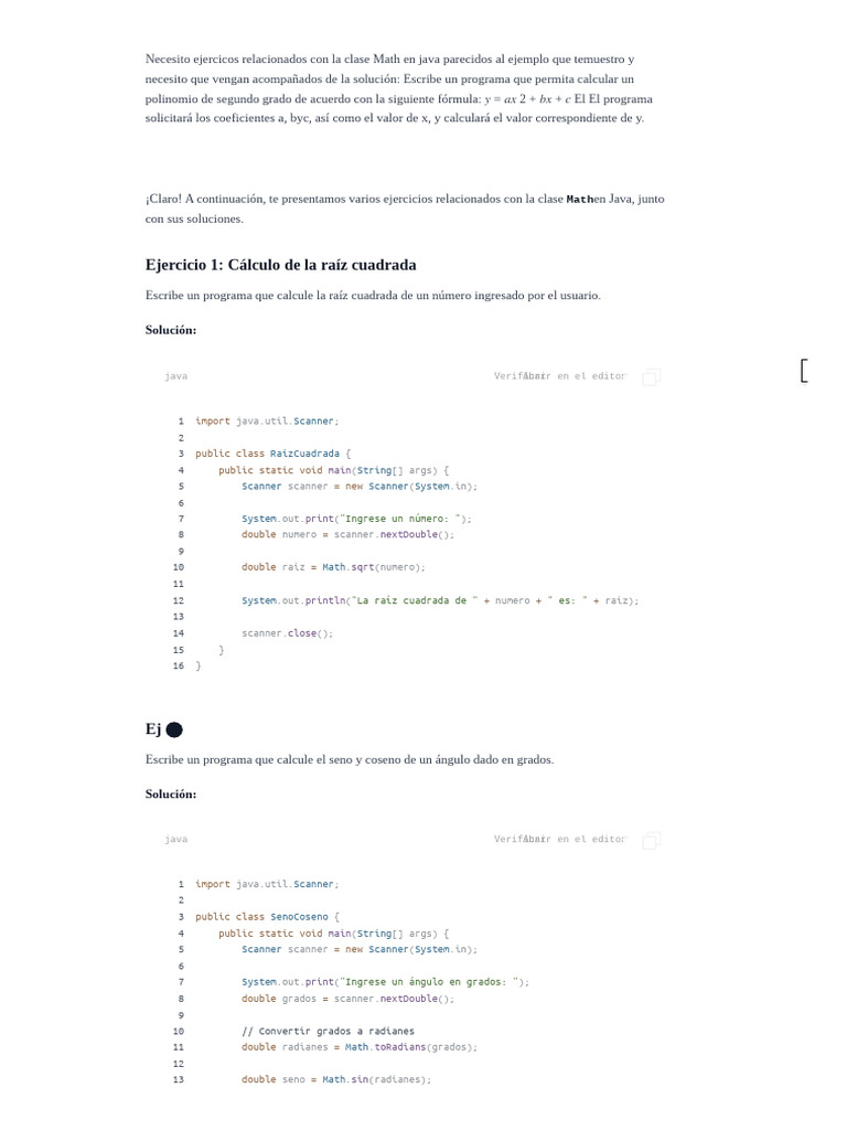 Ejercicios ChatGpt - Clase Math y Metodo IF | PDF | Java (lenguaje de programación) | Raíz cuadrada