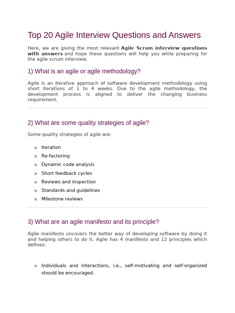 Agile Interview Questions2 | PDF | Agile Software Development | Scrum (Software Development)