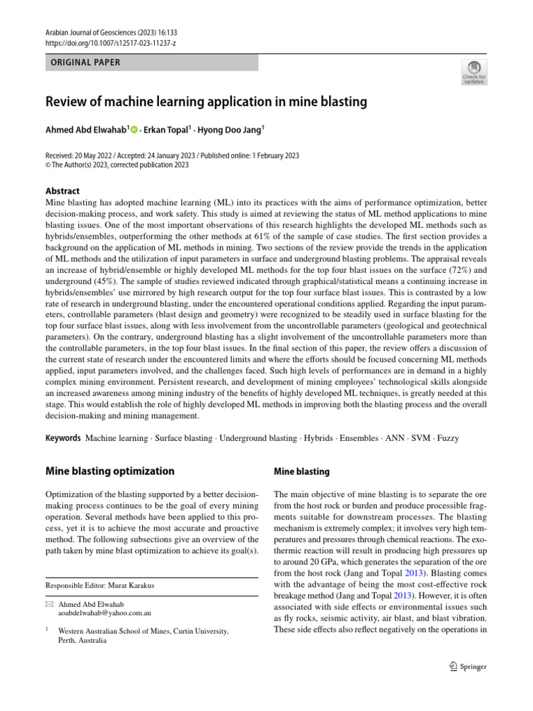 Machine Learning in Mine Blasting Review | PDF | Machine Learning | Waves