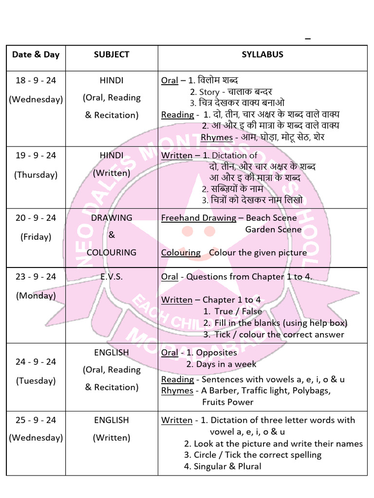 UKG Scheme & Syllabus - 24-25 - NDMS | PDF | Languages | Foreign Language Studies