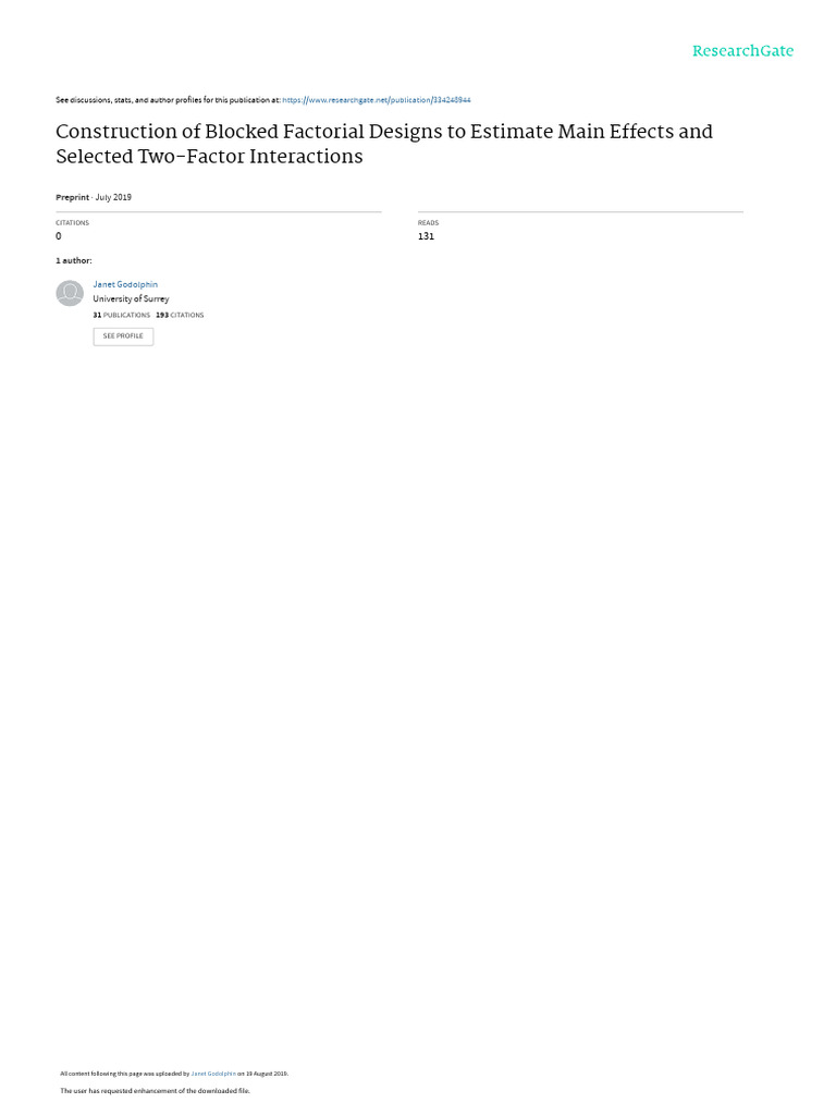 Construction of Blocked Factorial Designs To Estim | PDF | Vertex ...