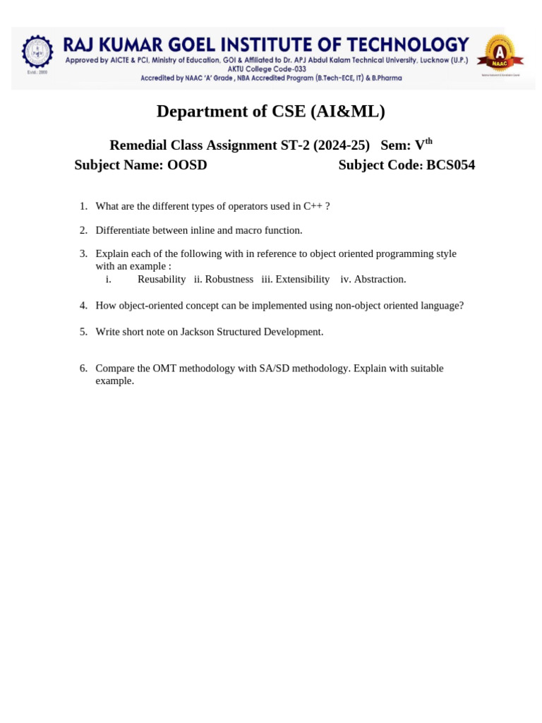 OOSD With C++ Remedial Assignment | PDF