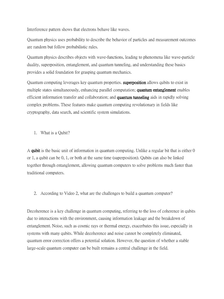 (Week 15 Pre-Class Assignment) Quantum Computation | PDF