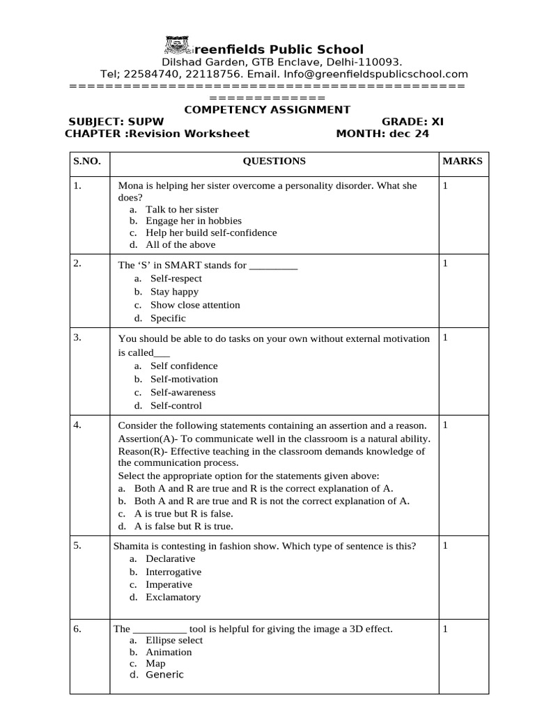 Class11 Revision Worksheet | PDF | Network Topology | Psychological ...