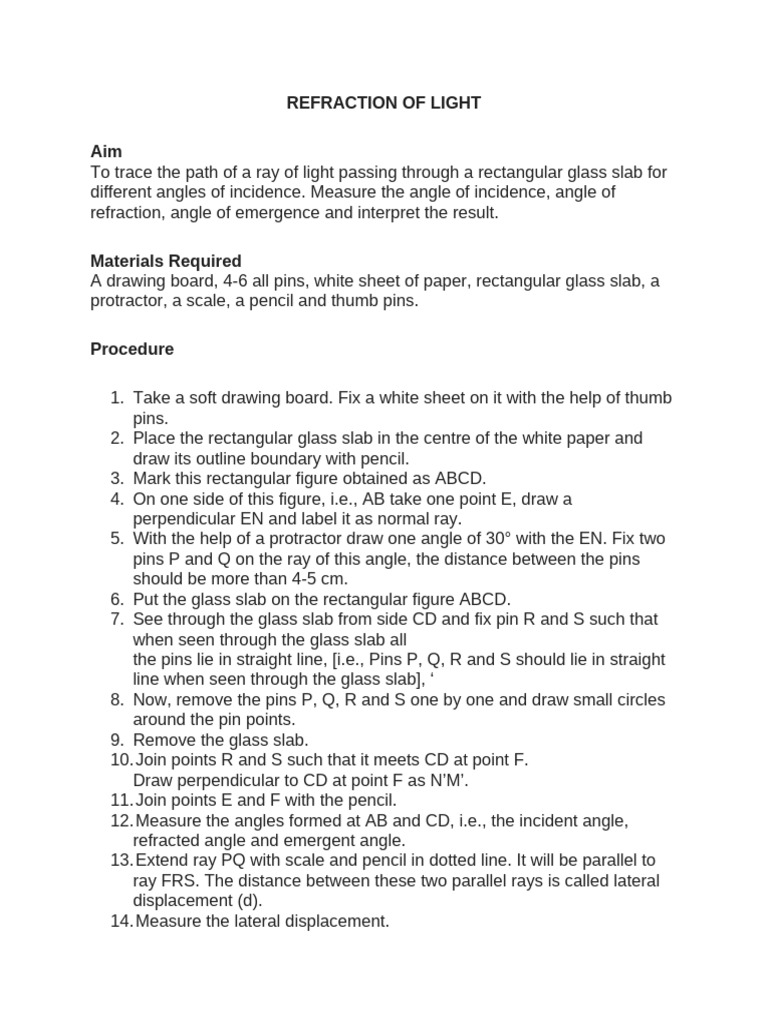 Physics Practical Class 10 | PDF | Refraction | Angle