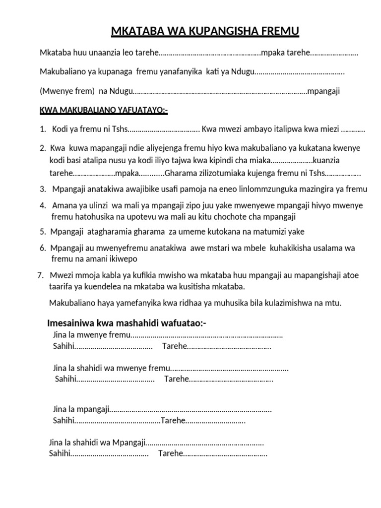 Mkataba Wa Kupangisha Frem 5555 | PDF