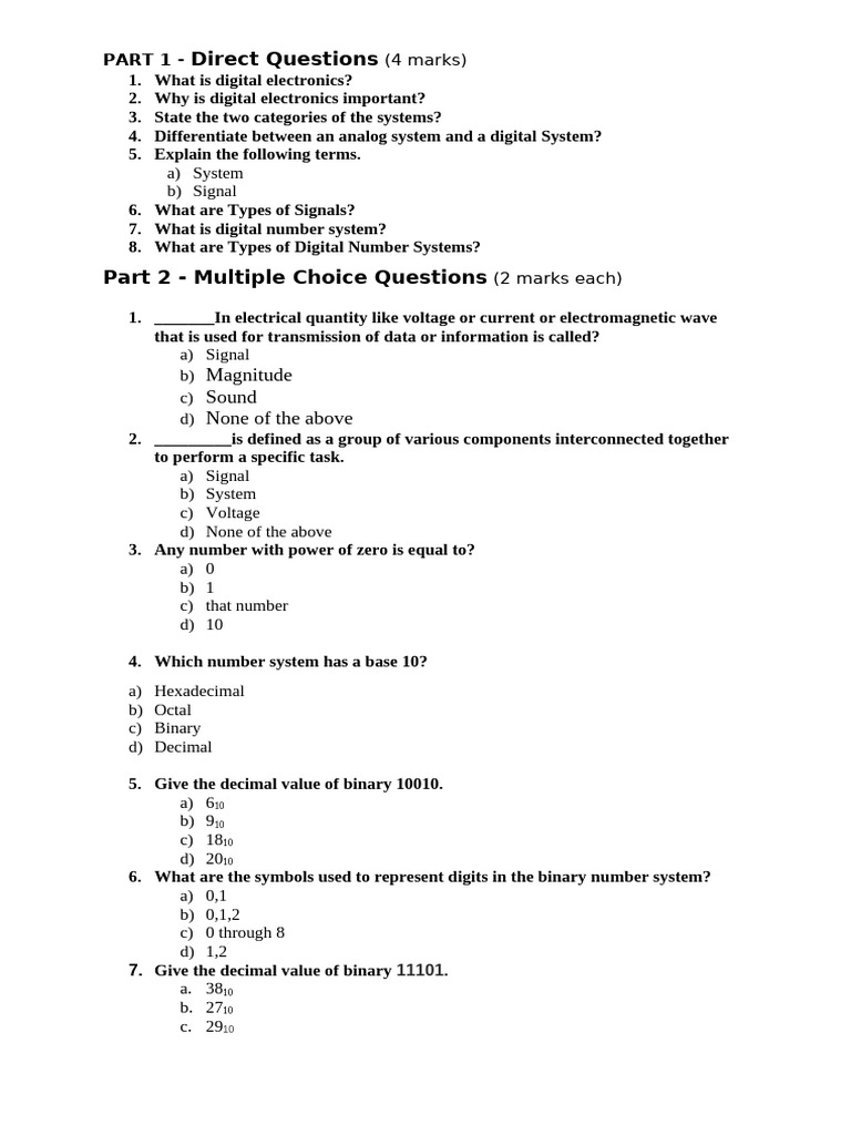 Digital Electronics Quiz Questions | PDF