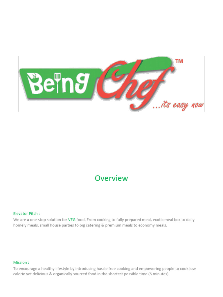 Being Chef- pitch deck | PDF | Meal | Cooking