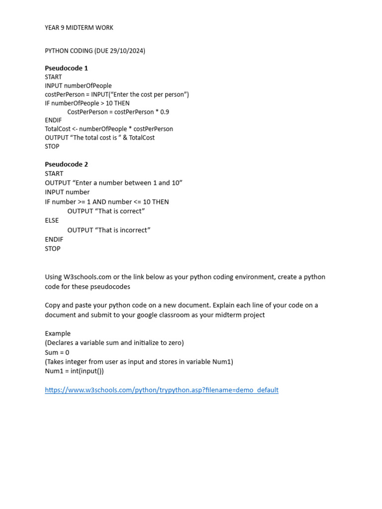 Year 9 Midterm Work | PDF