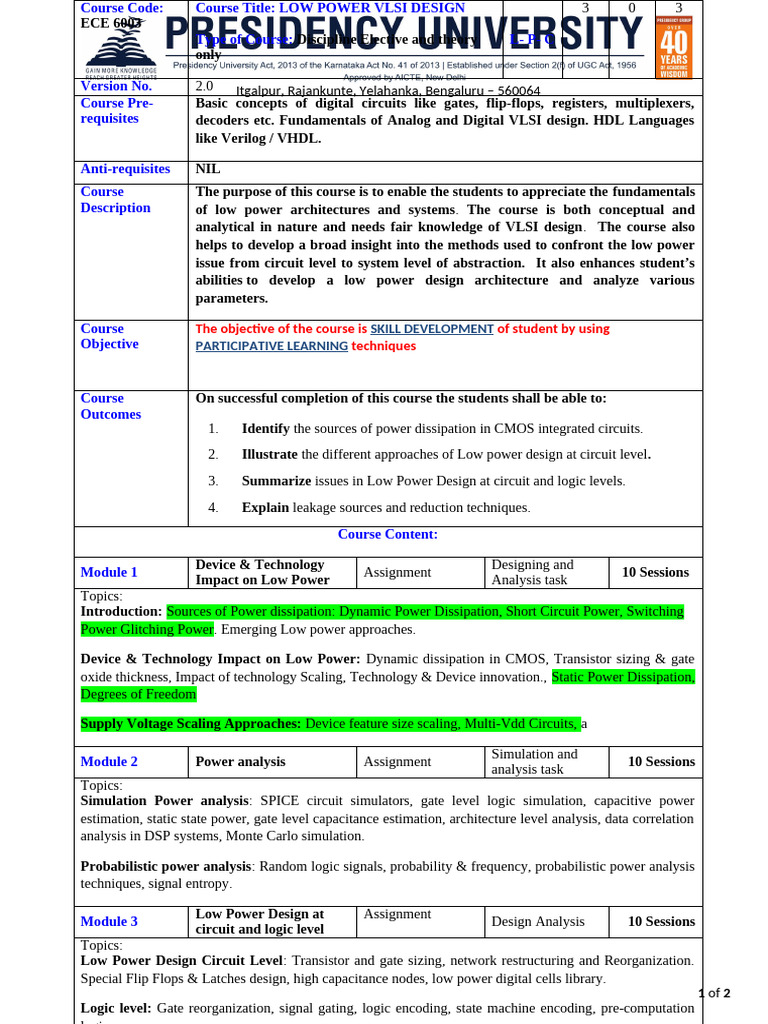 New-ece 6003_low Power Vlsi Design_mod-dr Ashutosh Anand[1] | PDF | Electronic Circuits | Logic Gate