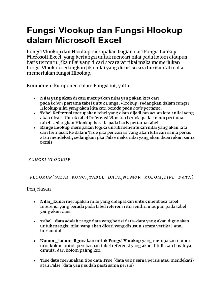 Fungsi Vlookup Dan Fungsi Hlookup Dalam Microsoft Excel | PDF