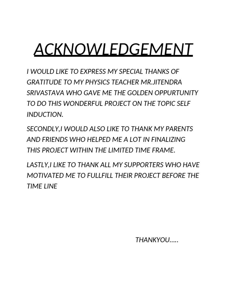 Acknowledgement for Physics Project | PDF
