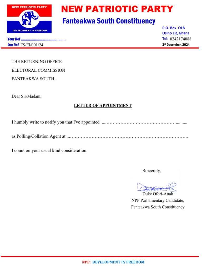 Polling Agent Appointment Letter | PDF