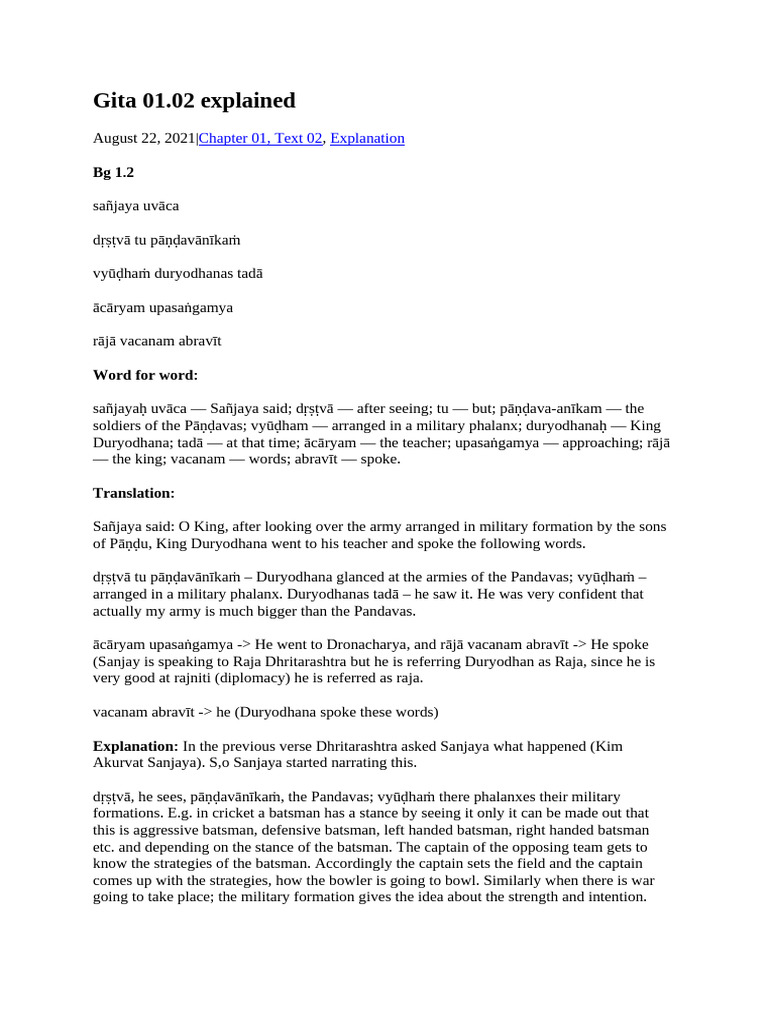 Gita 01.02 explained | PDF | Kurukshetra | Vaishnava Texts
