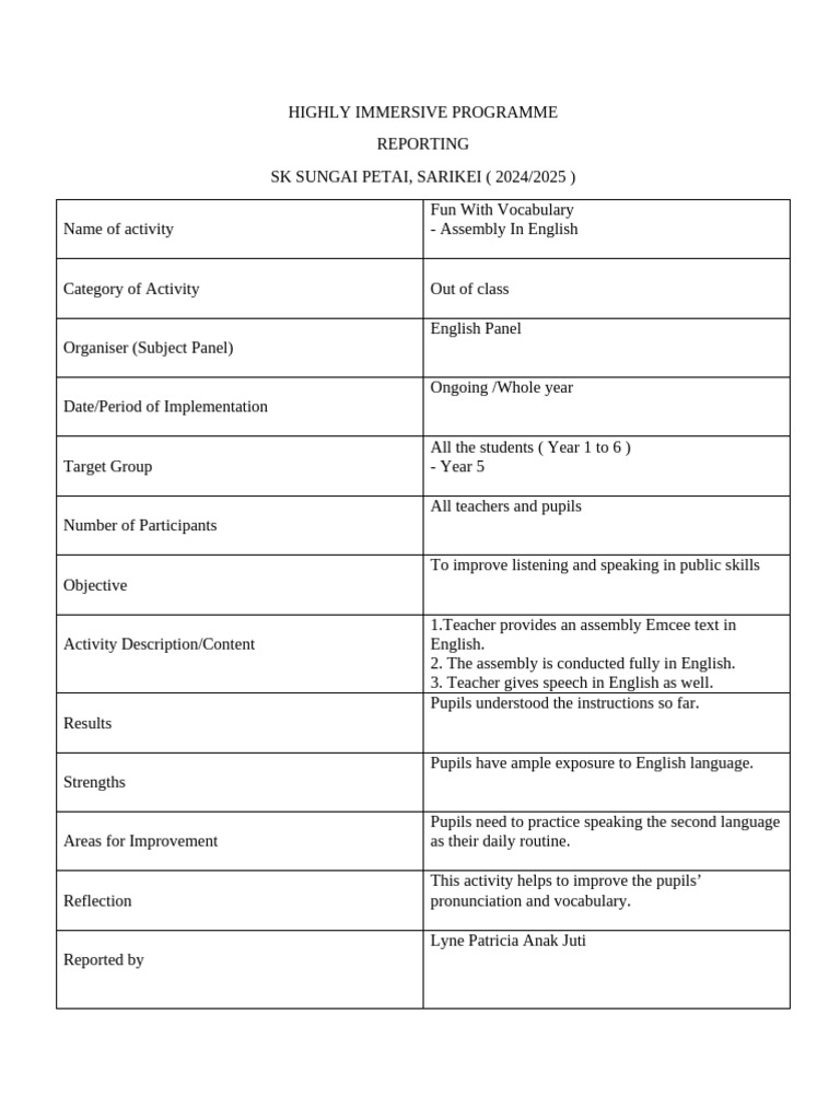 Fun With Vocabulary Assembly Report | PDF