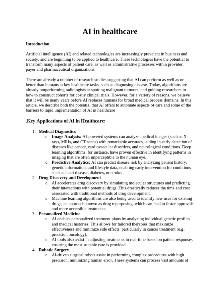 AI in Healthcare | PDF | Artificial Intelligence | Intelligence (AI) & Semantics