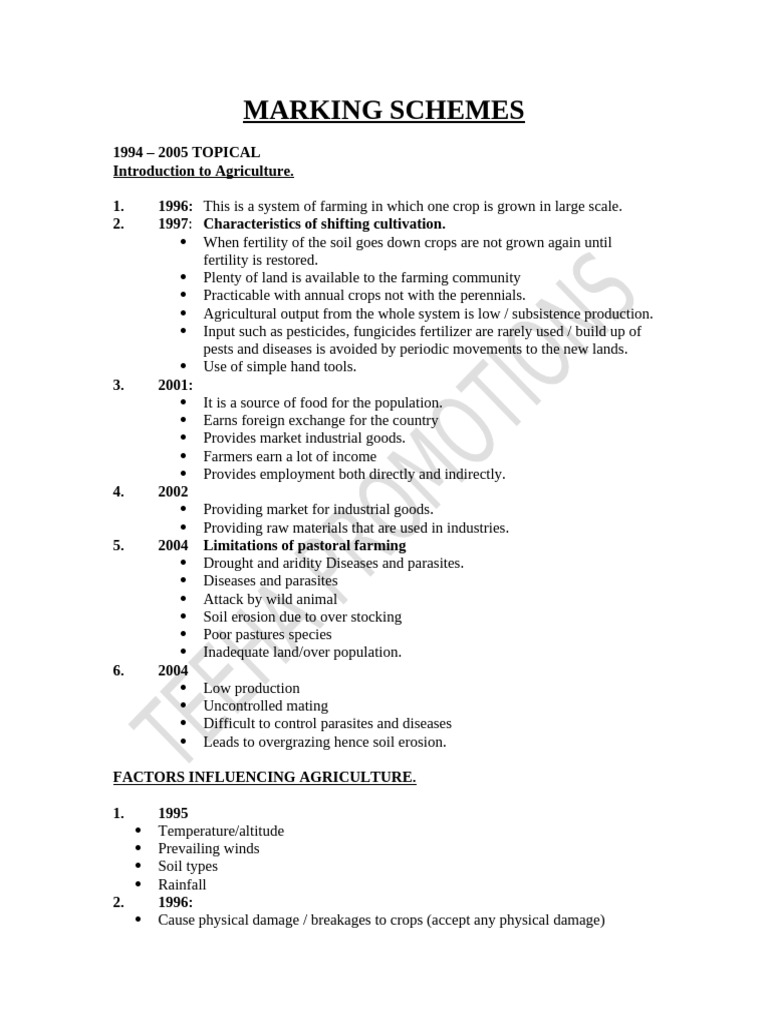 AGRICULTURE MARKING SCHEMES | PDF | Soil | Plant Nutrition
